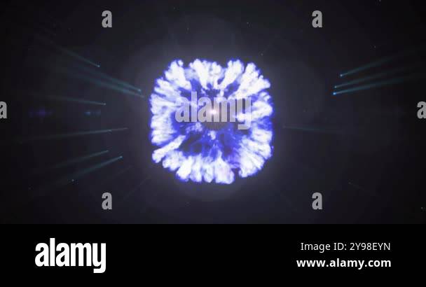 Animation of light trails and spots over blue powder on black ...