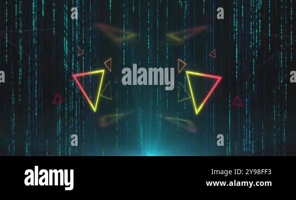 Animation of triangles and falling white spots on black background ...