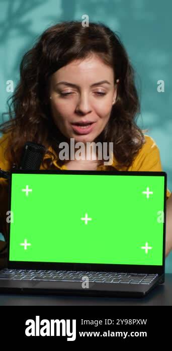 Vertical video Influencer in home studio using recording tech to ...