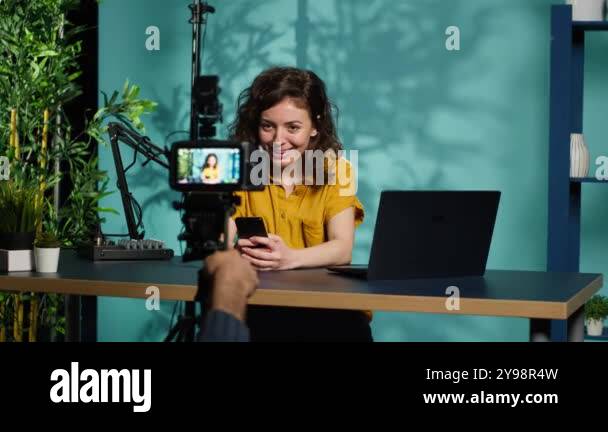 Streamer doing live broadcast, reading juicy text messages from her ...