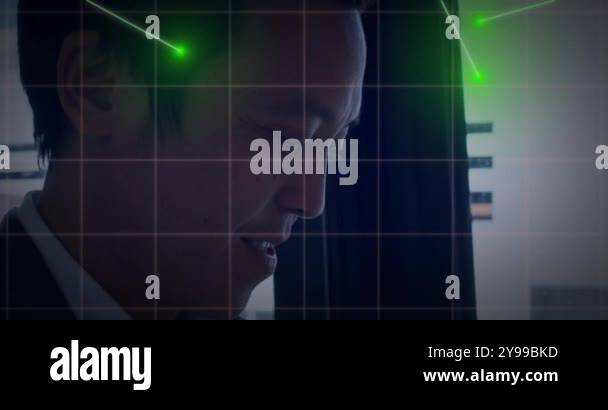 Green laser grid animation over person in business attire. Technology ...