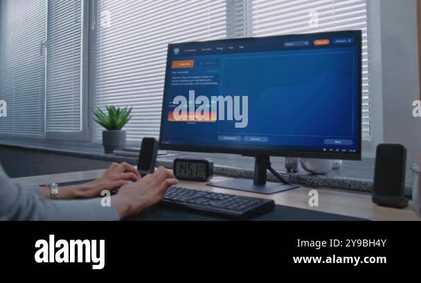 Adult woman enters prompt in artificial intelligence chatbot on PC. AI ...