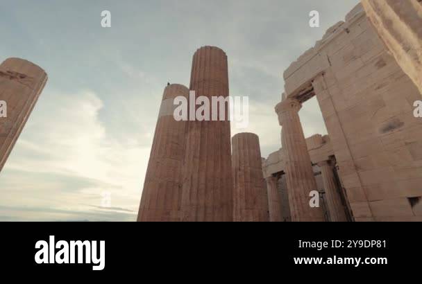 Ancient ruins, pillars at the Acropolis of Athens, landmark of the ...