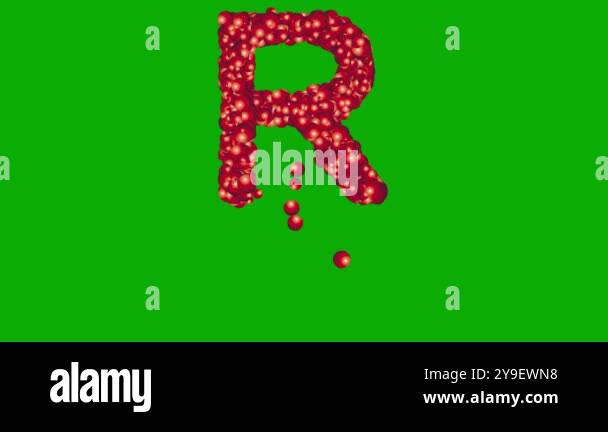 English alphabet R with red spheres on green screen background Stock ...