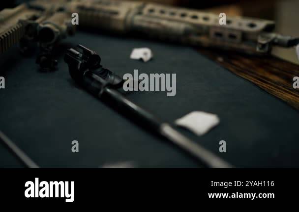 close up in professional military training ground on a table on ...