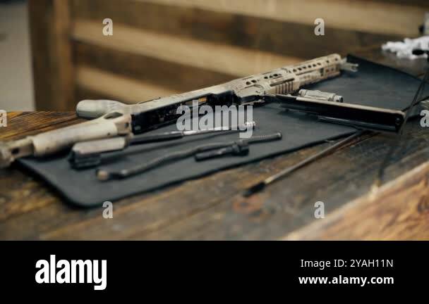 close up in professional military training ground on a table on ...