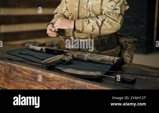 close up in professional military training ground on a table on ...