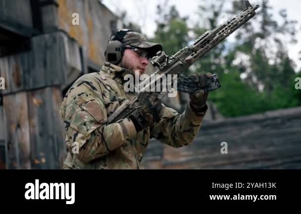 military tactical strategy aiming from NATO rifle training at a ...