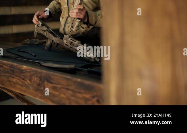 close up in professional military training ground on a table on ...