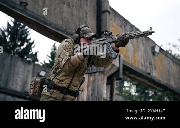 military tactical strategy aiming from NATO rifle training at a ...