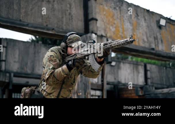 military tactical strategy aiming from NATO rifle training at a ...
