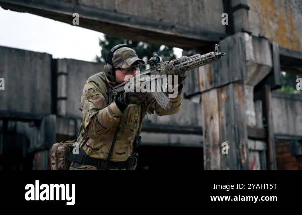 military tactical strategy aiming from NATO rifle training at a ...