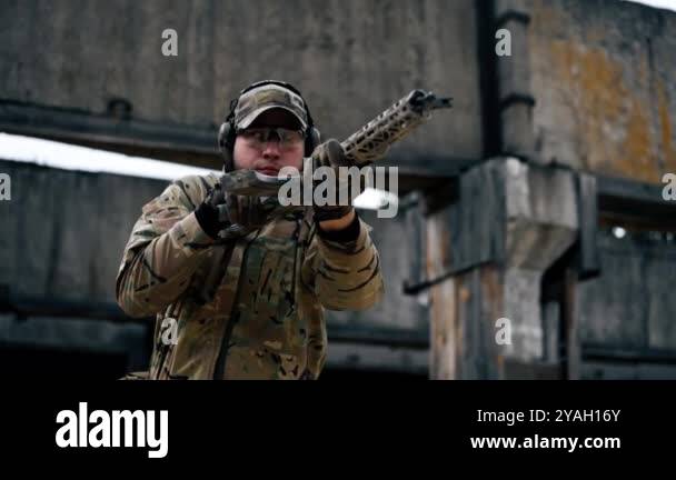 military tactical strategy aiming from NATO rifle training at a ...