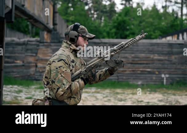 military tactical strategy aiming from NATO rifle training at a ...