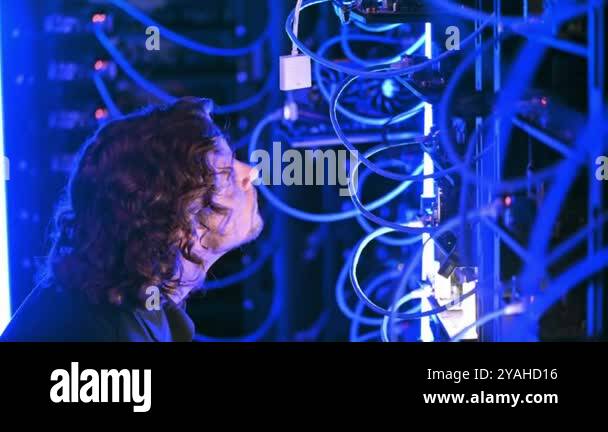 Man Analysing Servers In A Data Center Stock Video Footage Alamy