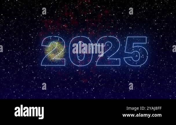 New Year 2025 fireworks. Sparkling animated numbers on dark blue ...