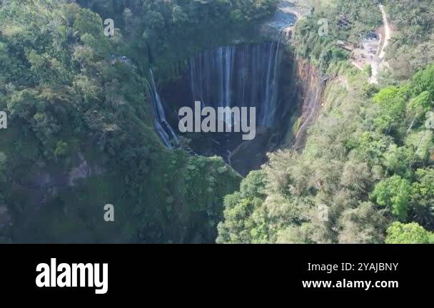 Amazing aerial view Many streams of water flow down in all directions ...