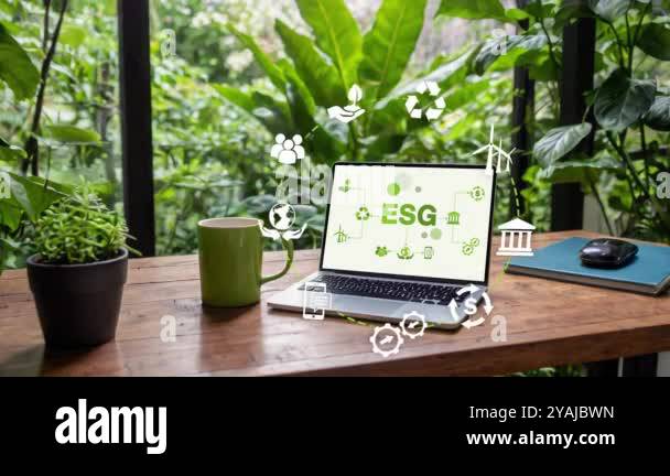 ESG environmental social governance display on laptop on eco-friendly ...