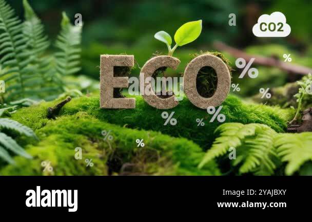 Eco Text on Green Moss Background,Net Zero.CO2 reduce.Green energy zero ...