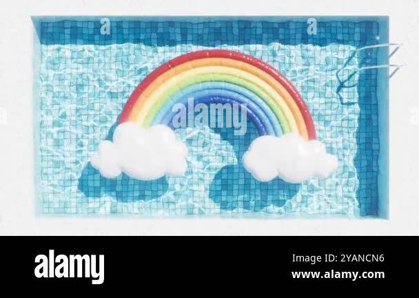 Loop animation of swimming pool and floating rainbow, 3d rendering ...