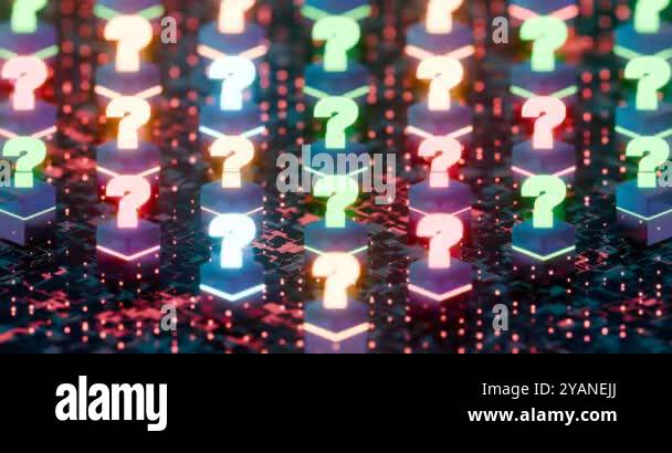 Glowing Question Marks on Circuit Board Background Representing Digital ...
