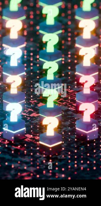 Glowing Question Marks on Circuit Board Background Representing Digital ...