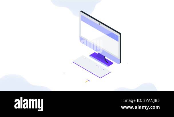 Mining Cryptocurrency. Moving banner with Bitcoin coin on computer ...