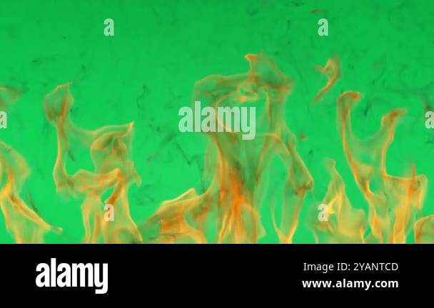 Super slow motion of fire flames on green screen background. Filmed on ...