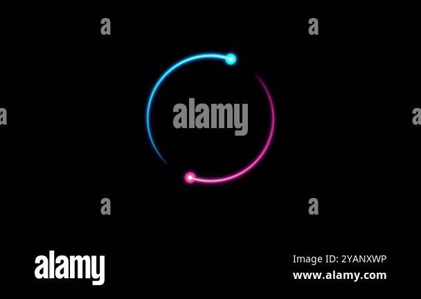 Technology loading circle animation. Modern neon rotating progress bar animation. Glowing neon ...