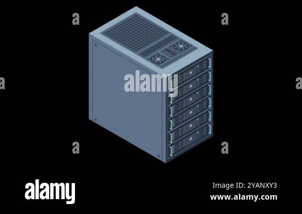 Isometric server animation. Server racks. Server boxes isolated ...