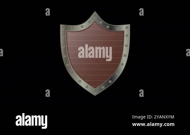 Wooden shield with steel frame animation. Medieval shield. Cartoon ...