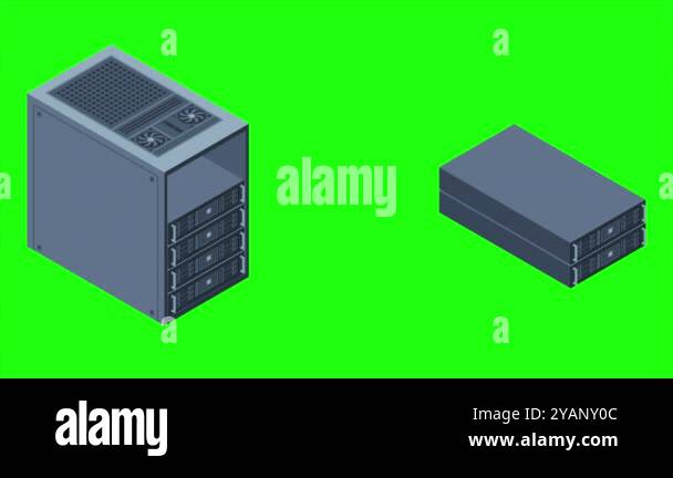 Isometric server animation. Server racks. Server boxes isolated ...