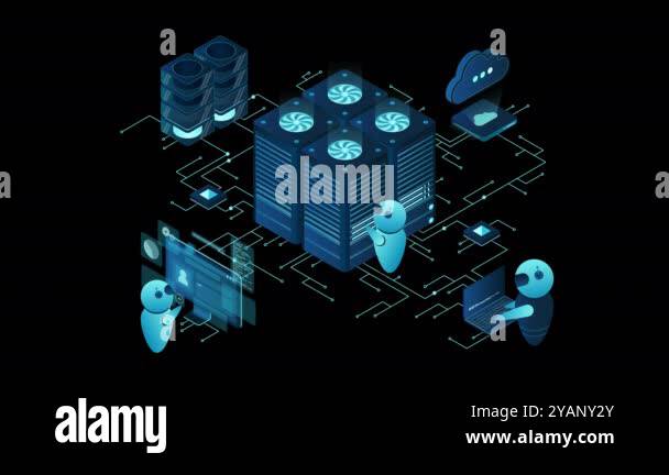 Data Center And Web Hosting Isometric Concept Animation Cloud Computing Storage Isometric