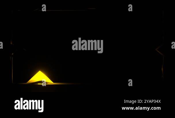 Golden curved frame with glowing gold line. Yellow broken rectangle ...