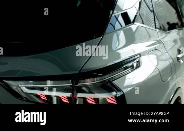 Close-up of advanced car headlight technology in a modern car. The ...