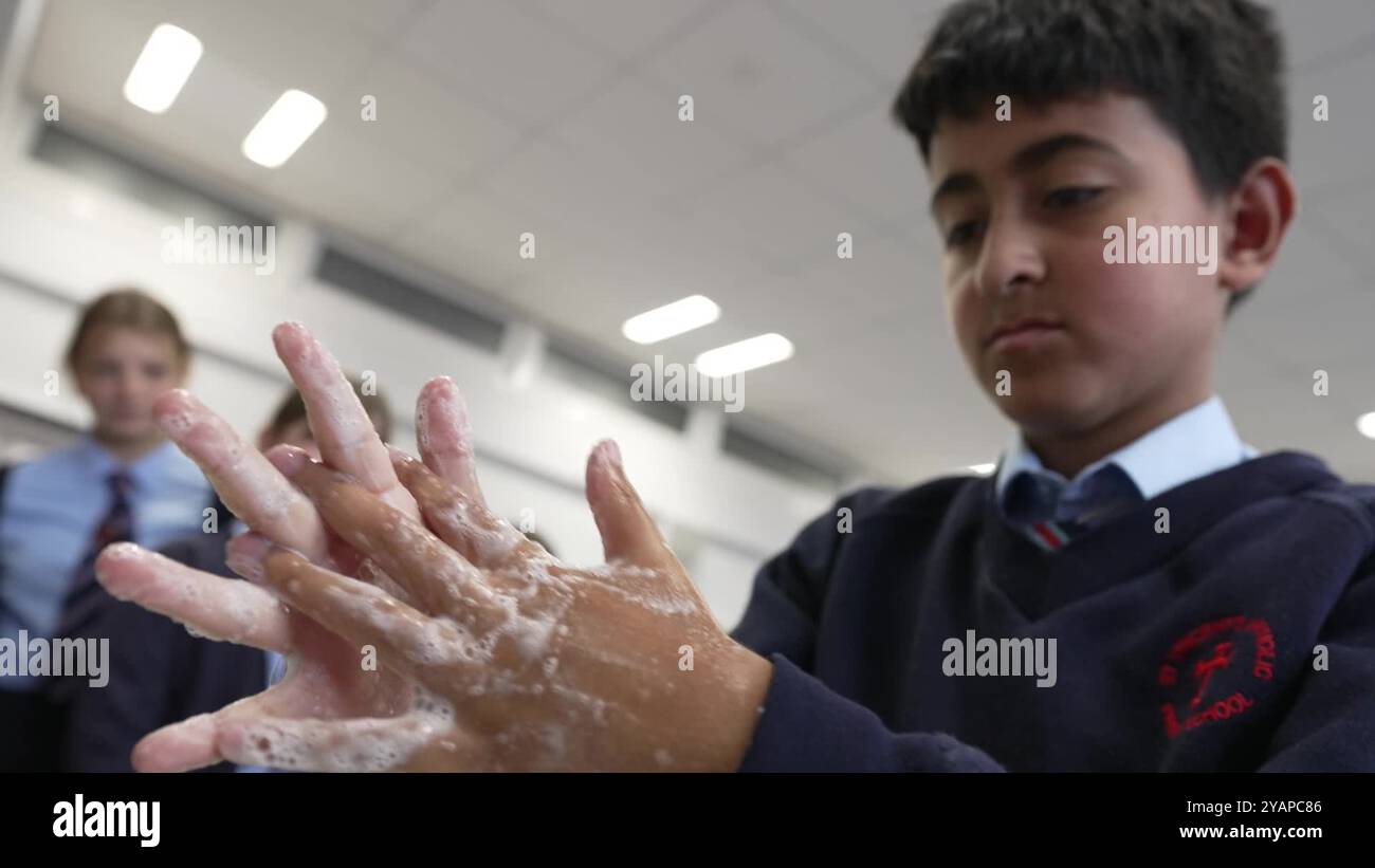 Greater Manchester pupils join hand hygiene world record attempt Stock ...