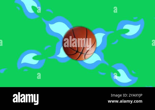 A basketball bounces, leaps, onto the ground. A classic orange ...