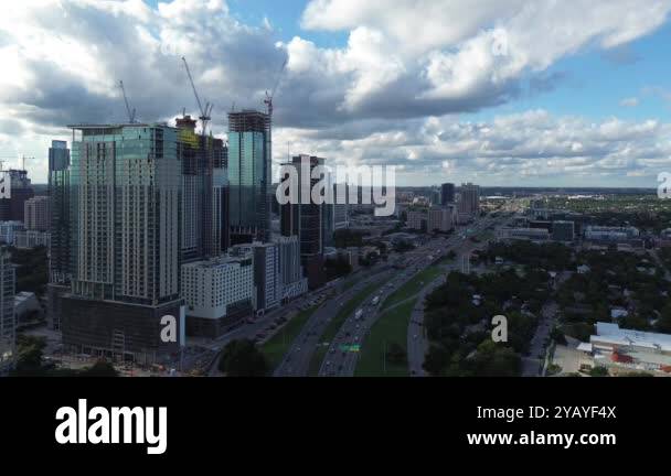 Construction cranes rooftop of downtown Austin skyscrapers, office ...