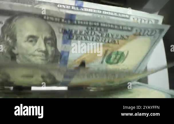 Money counting. Close up currency counting machine counting dollar ...