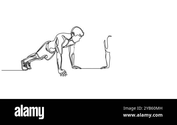 animated continuous single line drawing of fit man and woman exercising ...