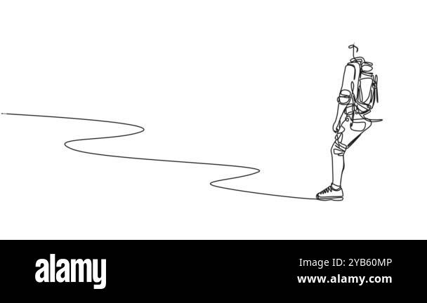 animated continuous single line drawing of hiker with backpack ...