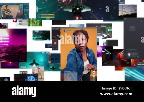 Collage of multimedia social media posts showing concept of internet ...