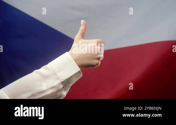 Woman Makes Hand Sign Like, Thumb Up Gesture on Czech flag background ...