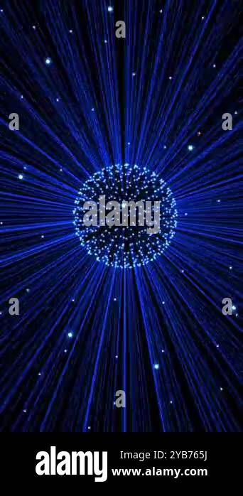 A digital representation of a blue sphere radiating light beams against ...