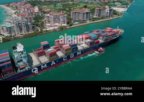 Miami, Florida, USA - June 23, 2024: Cargo ship with container in Miami ...