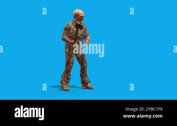 Killer Skeleton Monster Skull Strikes with Axe Blue Screen Horror ...