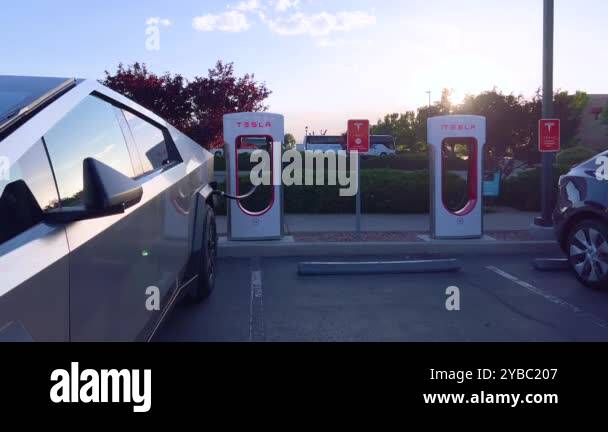 Santa Fe, New Mexico, USA-May 31, 2024-Slow motion-A Tesla Cybertruck ...