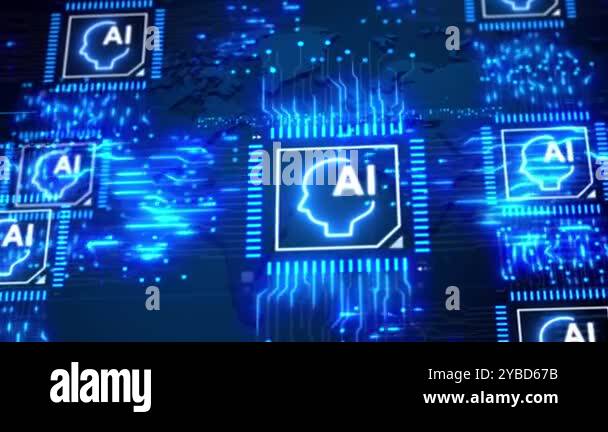 3D animation of AI Artificial intelligence technology concept. AI Cpu ...