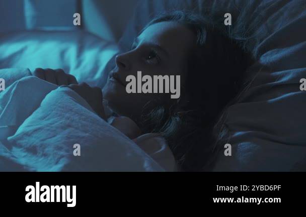 Kid insomnia. Night panic. Sleep disorder. Sad psychological state ...