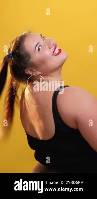 Vertical video. Body positivity. Optimistic people. Confidence woman ...